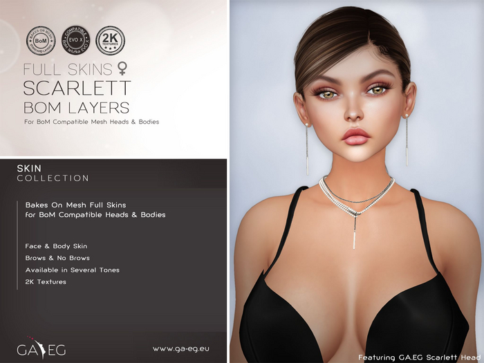 Second Life Marketplace - NEW !!! [GA.EG] Full Skins - Scarlett - Fatpack - BOM [SL] 2K